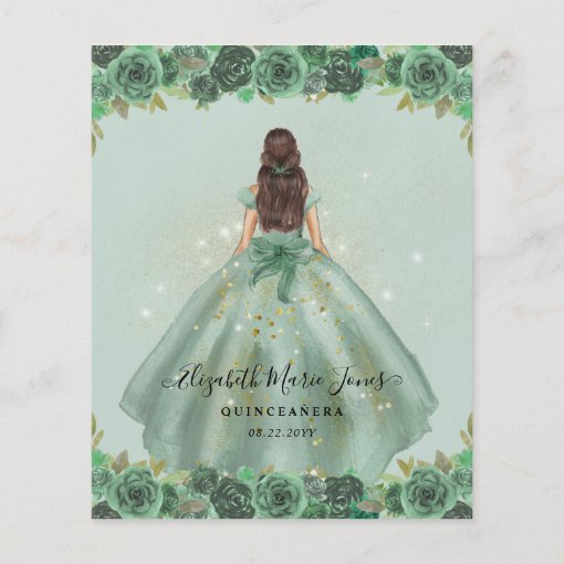 Cheap Sage Green Gold Floral Princess Quinceanera Flyer | Zazzle