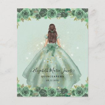 Cheap Sage Green Gold Floral Princess Quinceanera Flyer | Zazzle