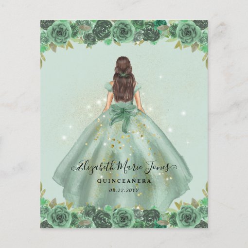 Cheap Sage Green Gold Floral Princess Quinceanera Flyer | Zazzle