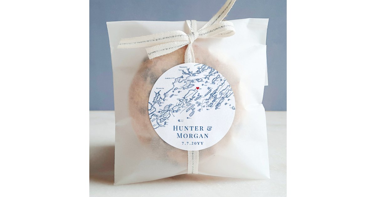 Chebeague Island Maine Map Wedding Favor Classic Round Sticker | Zazzle