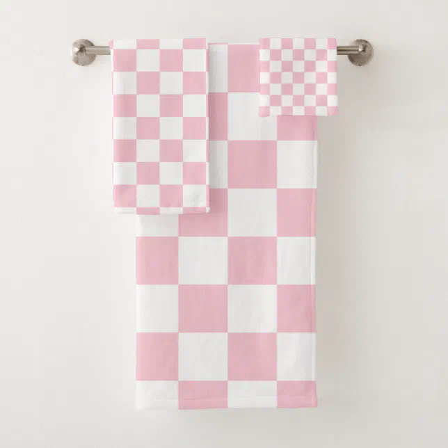 Check Baby Pink And White Checkerboard Pattern Bath Towel Set | Zazzle