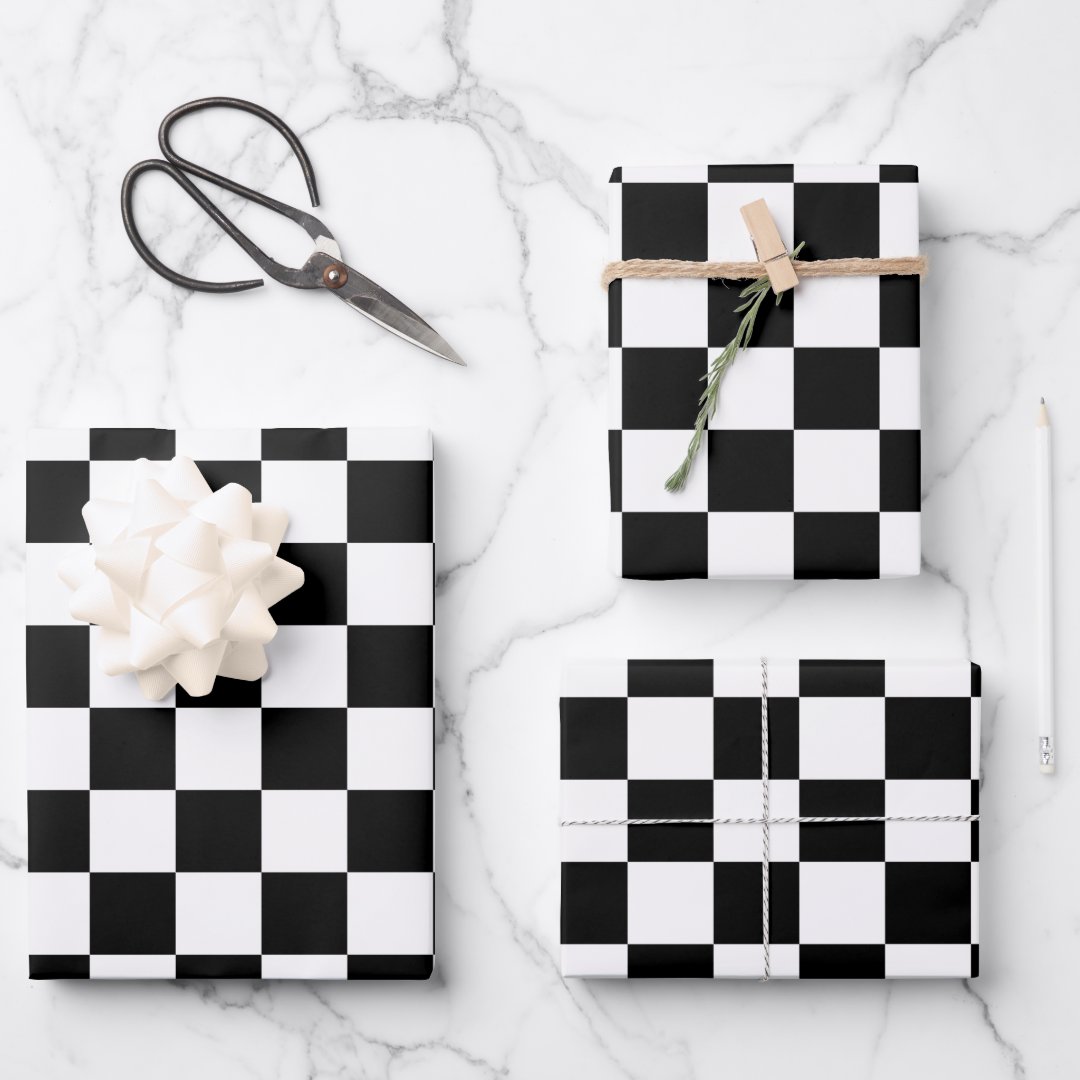 Check Black White Checkered Pattern Checkerboard Wrapping Paper Sheets ...