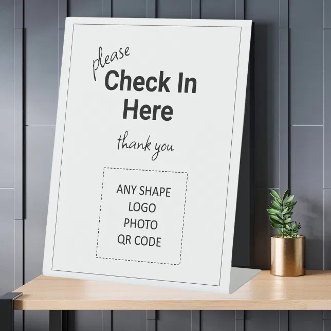 Check In Here Logo QR Code Counter Desk Pedestal Sign | Zazzle