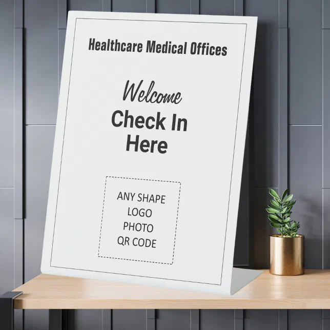 Check In Here Medical Office Logo QR Code Welcome Pedestal Sign | Zazzle