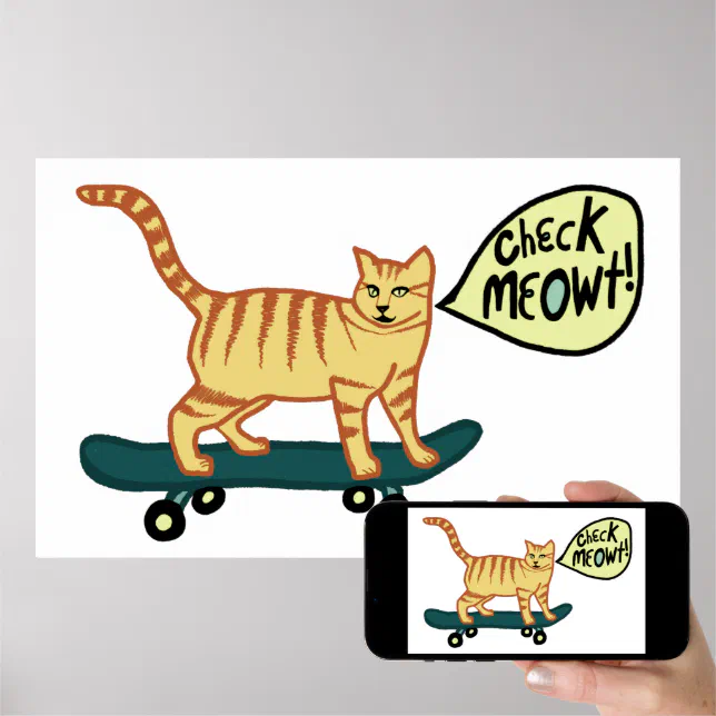 Check Meowt Punny Skateboarding Tabby Cat Poster | Zazzle