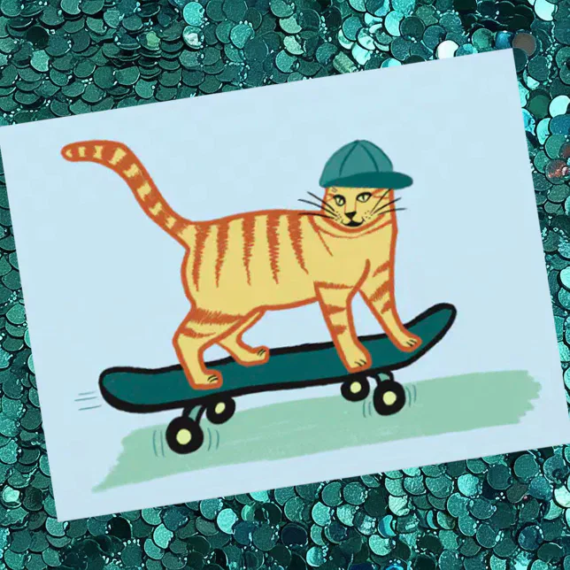 Check Meowt! Skateboarding Tabby Cat CUSTOMIZE IT Postcard | Zazzle