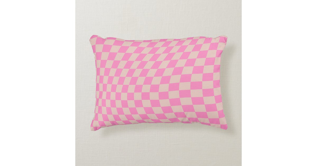 Check Pattern Peach And Pink Preppy Checkerboard Accent Pillow | Zazzle