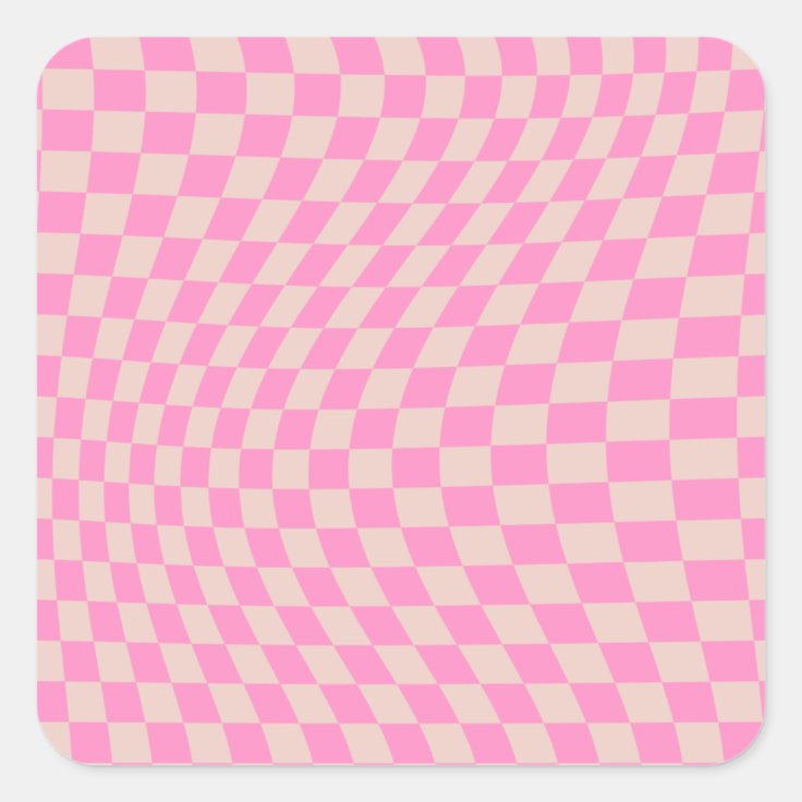 Check Pattern Peach And Pink Preppy Checkerboard Square Sticker | Zazzle