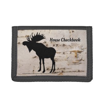Checkbook, Black moose, on birch bark, Trifold Wallet | Zazzle