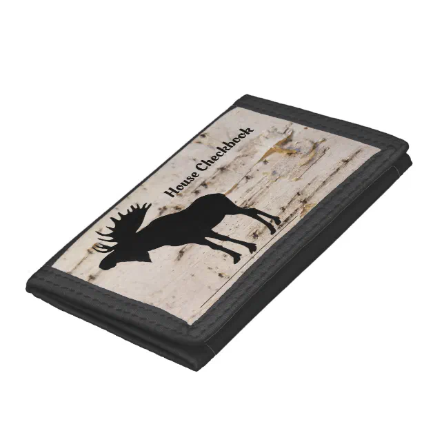 Checkbook, Black moose, on birch bark, Trifold Wallet | Zazzle