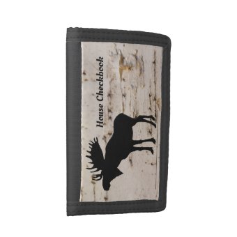 Checkbook, Black moose, on birch bark, Trifold Wallet | Zazzle