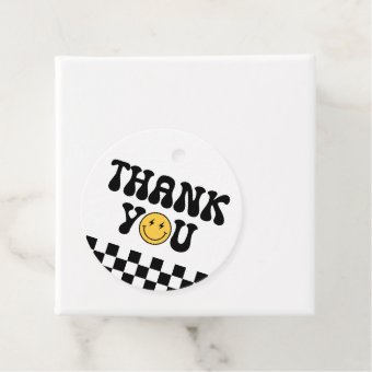 Checker Happy Face Birthday Thank You Favor Tags | Zazzle