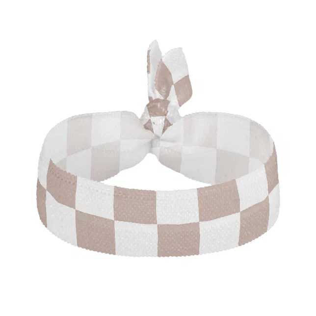 Checker squares mocha brown white geometric retro elastic hair tie | Zazzle