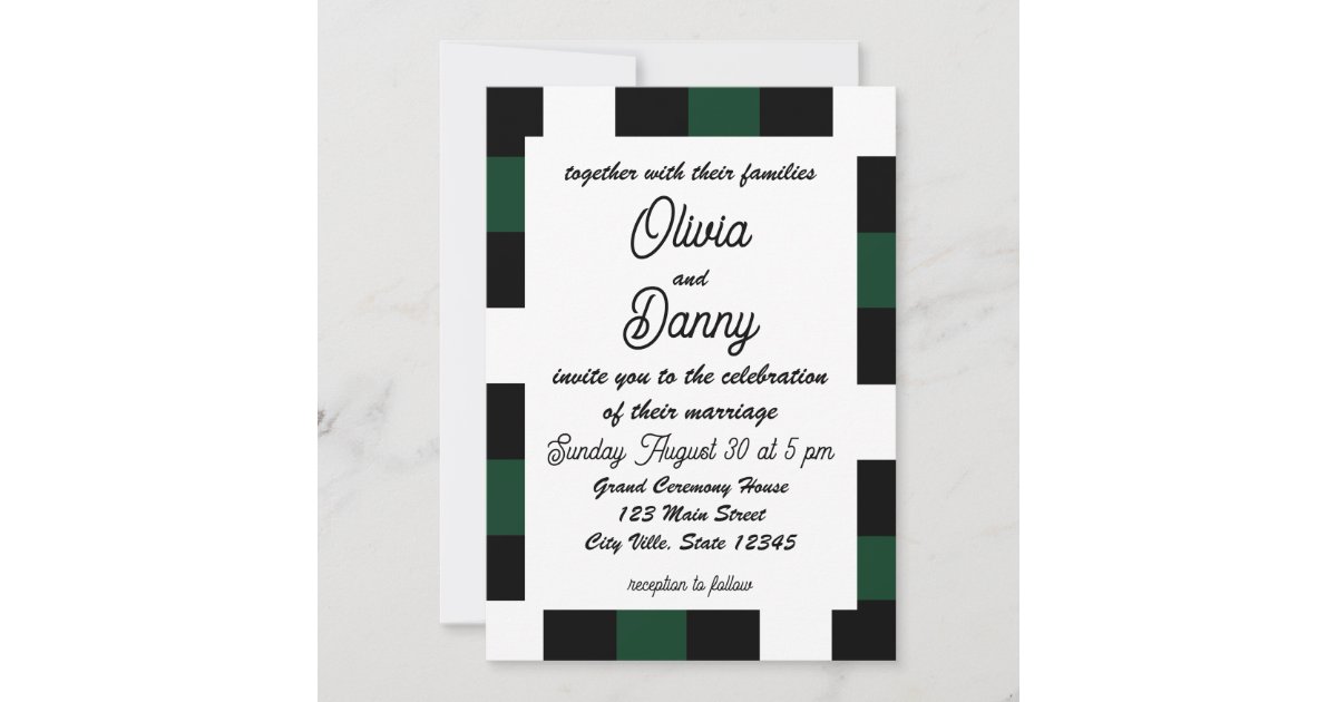 Checkerboard Checkered Checks Wedding Invitation | Zazzle