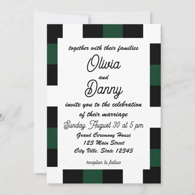 Checkerboard Checkered Checks Wedding Invitation | Zazzle