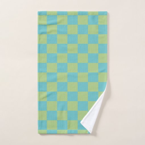 Checkerboard Checkered Pattern in Blue and Green Bath Towel Set | Zazzle