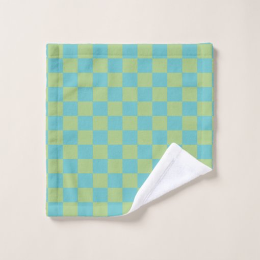 Checkerboard Checkered Pattern in Blue and Green Bath Towel Set | Zazzle