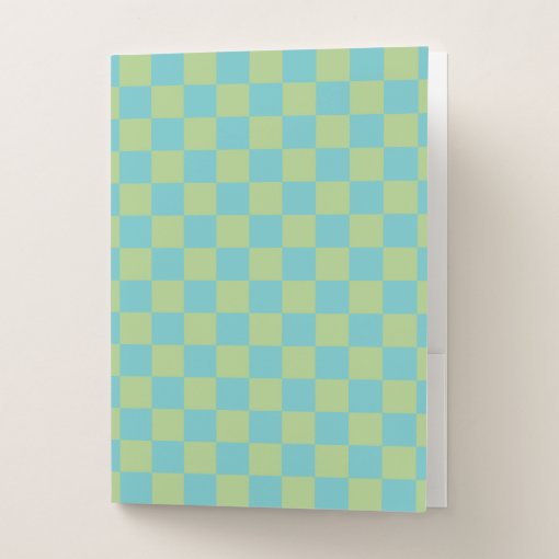 Checkerboard Checkered Pattern in Blue and Green Pocket Folder | Zazzle