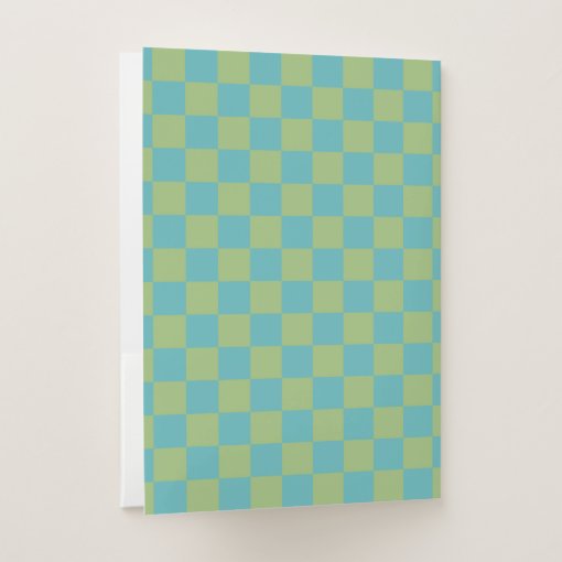 Checkerboard Checkered Pattern in Blue and Green Pocket Folder | Zazzle