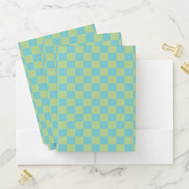 Checkerboard Checkered Pattern in Blue and Green Pocket Folder | Zazzle