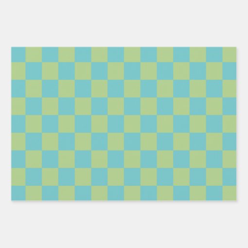 Checkerboard Checkered Pattern in Blue and Green Wrapping Paper Sheets ...