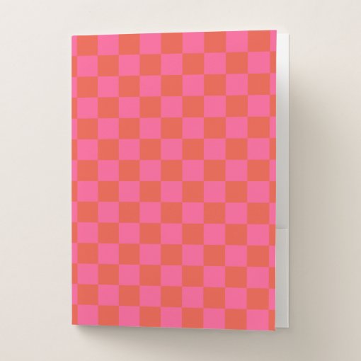 Checkerboard Checkered Pattern in Pink and Orange Pocket Folder | Zazzle