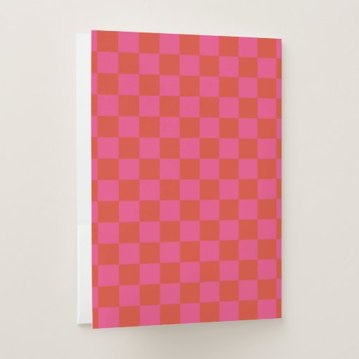 Checkerboard Checkered Pattern in Pink and Orange Pocket Folder | Zazzle