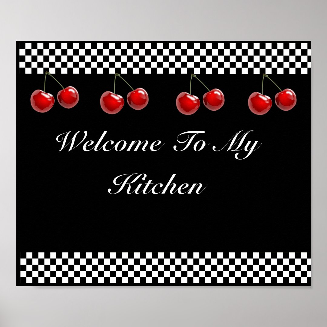 Checkerboard Cherries Kitchen Print | Zazzle