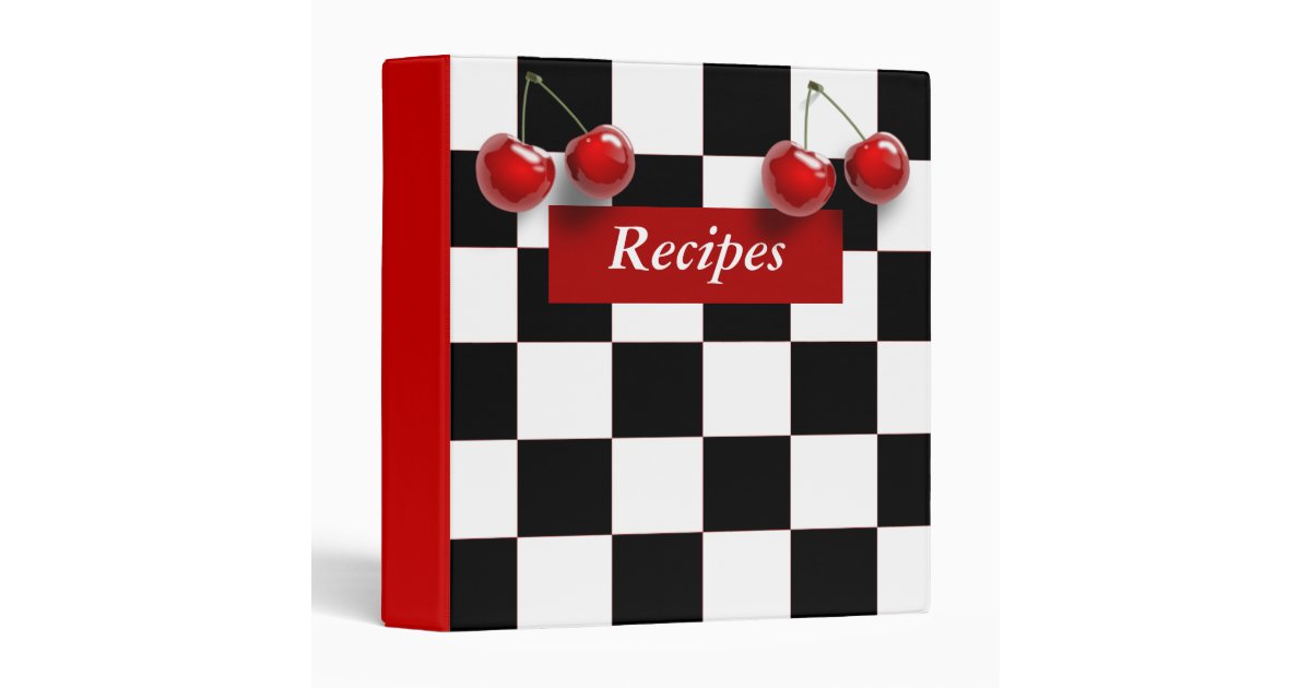 Checkerboard Cherries Recipe Binder | Zazzle