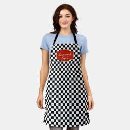 Checkerboard Italian Kitchen Chef with Name Apron | Zazzle