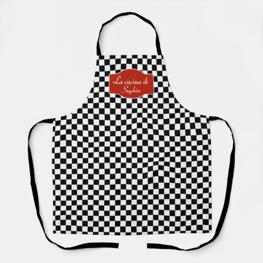 Checkerboard Italian Kitchen Chef with Name Apron | Zazzle.com