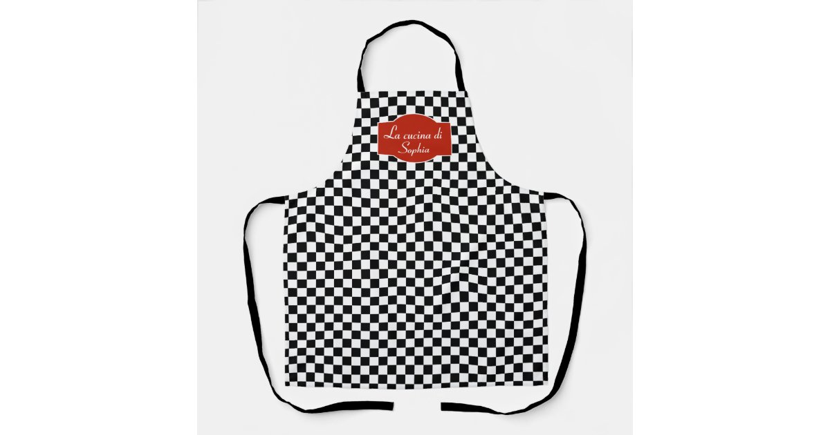Checkerboard Italian Kitchen Chef with Name Apron | Zazzle.com