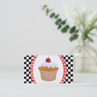 Checkerboard Muffin Bakery Business Card | Zazzle