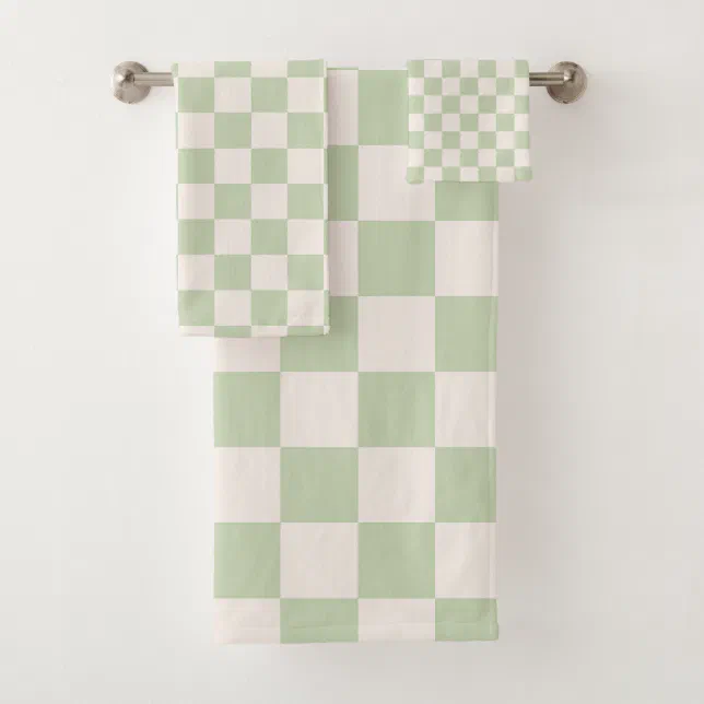 Checkerboard Pastel Green Checkered Sage Check Bath Towel Set | Zazzle