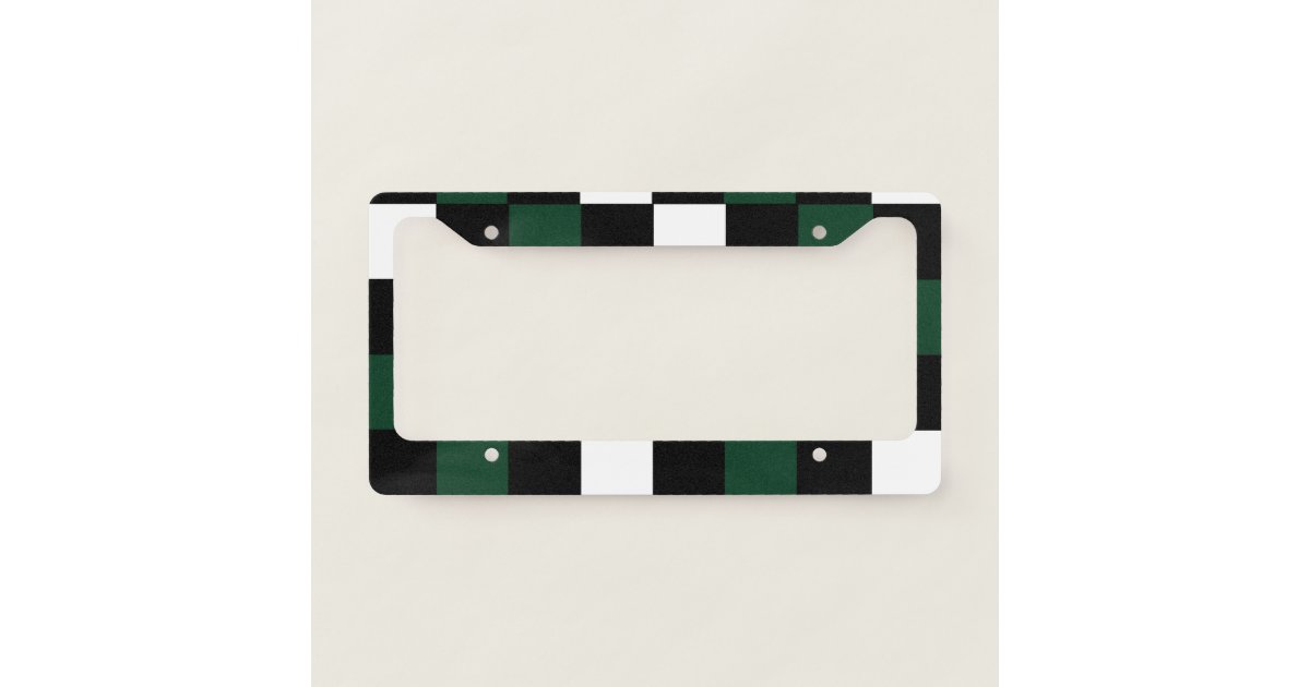 Checkerboard Pattern Checkers White Black Green License Plate Frame ...