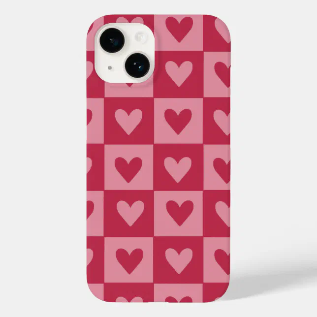 Checkerboard Red Heart Pattern Phone Case | Zazzle