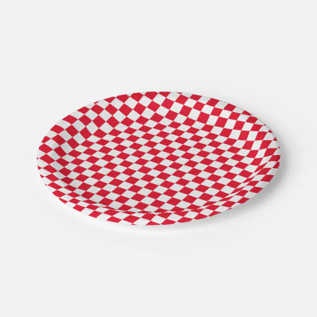 Checkerboard red white Checkered Pattern retro Paper Plates | Zazzle