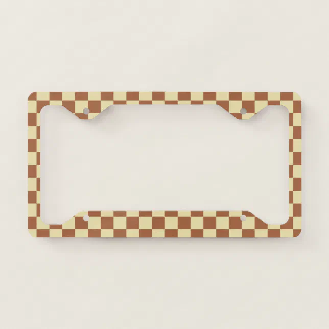 Checkered Beige and Brown License Plate Frame | Zazzle