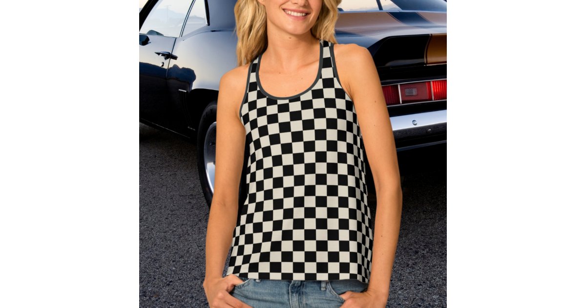 Checkered Black and Beige Monogram Tank Top | Zazzle
