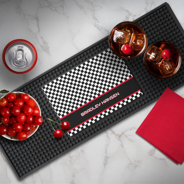 Checkered Black and White Bar Mat | Zazzle