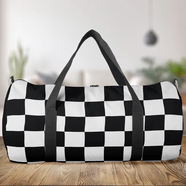 Checkered Black and White Duffle Bag | Zazzle