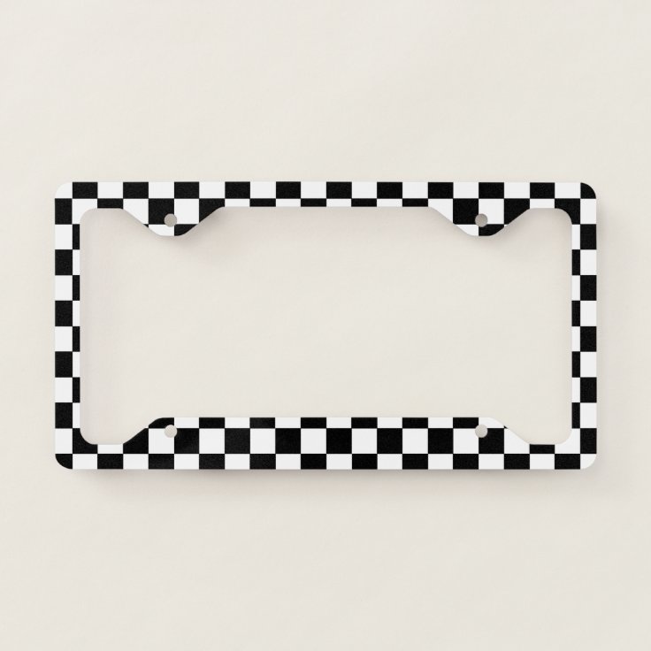 Checkered Black and White License Plate Frame | Zazzle