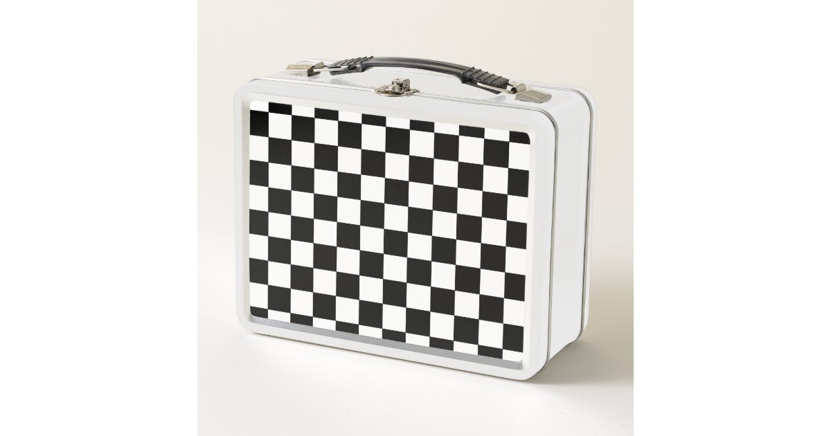 Checkered Black and White Metal Lunch Box | Zazzle