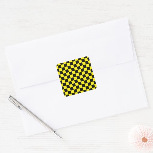 Checkered Black and Yellow Square Sticker | Zazzle