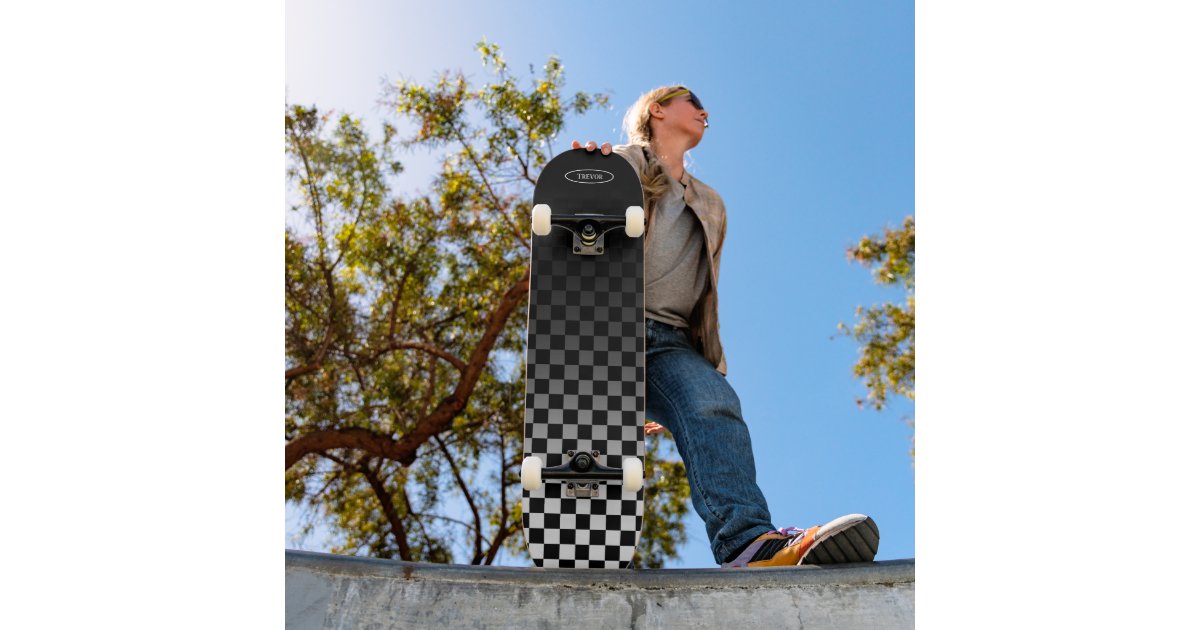 Checkered Black Fade Skateboard | Zazzle