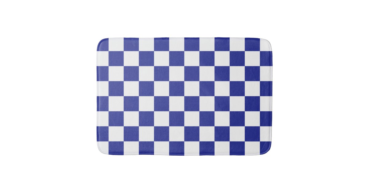 Checkered Blue and White Bath Mat | Zazzle