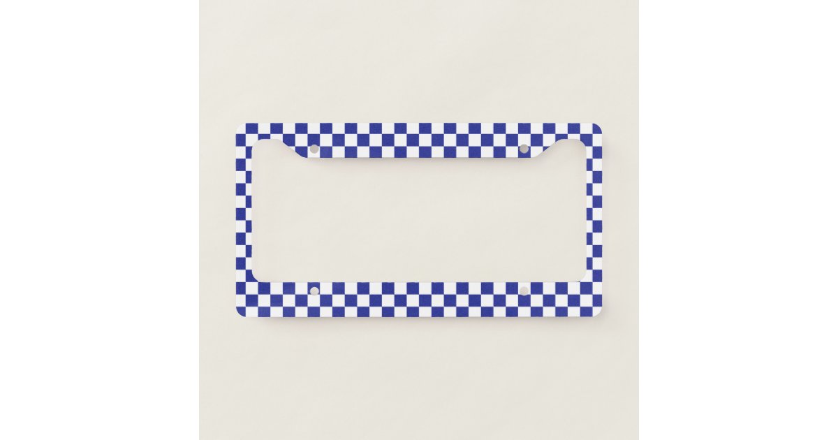 Checkered Blue and White License Plate Frame | Zazzle