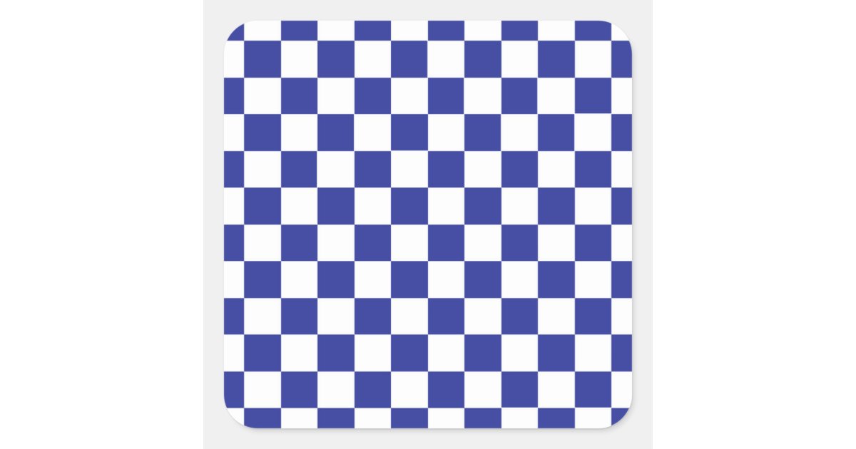 Checkered Blue and White Square Sticker | Zazzle