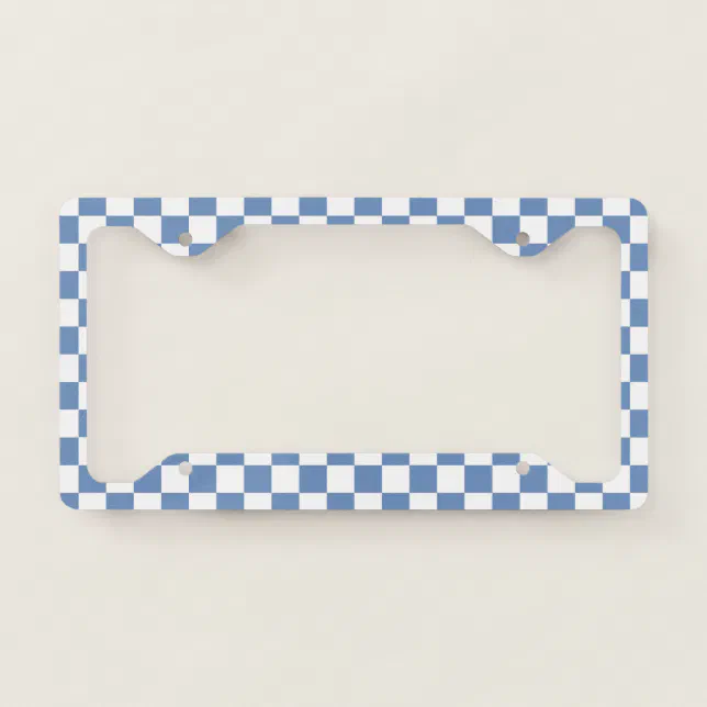 Checkered Blue/Gray and White License Plate Frame | Zazzle