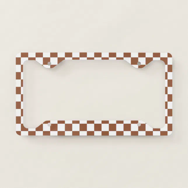 Checkered Brown and White License Plate Frame | Zazzle